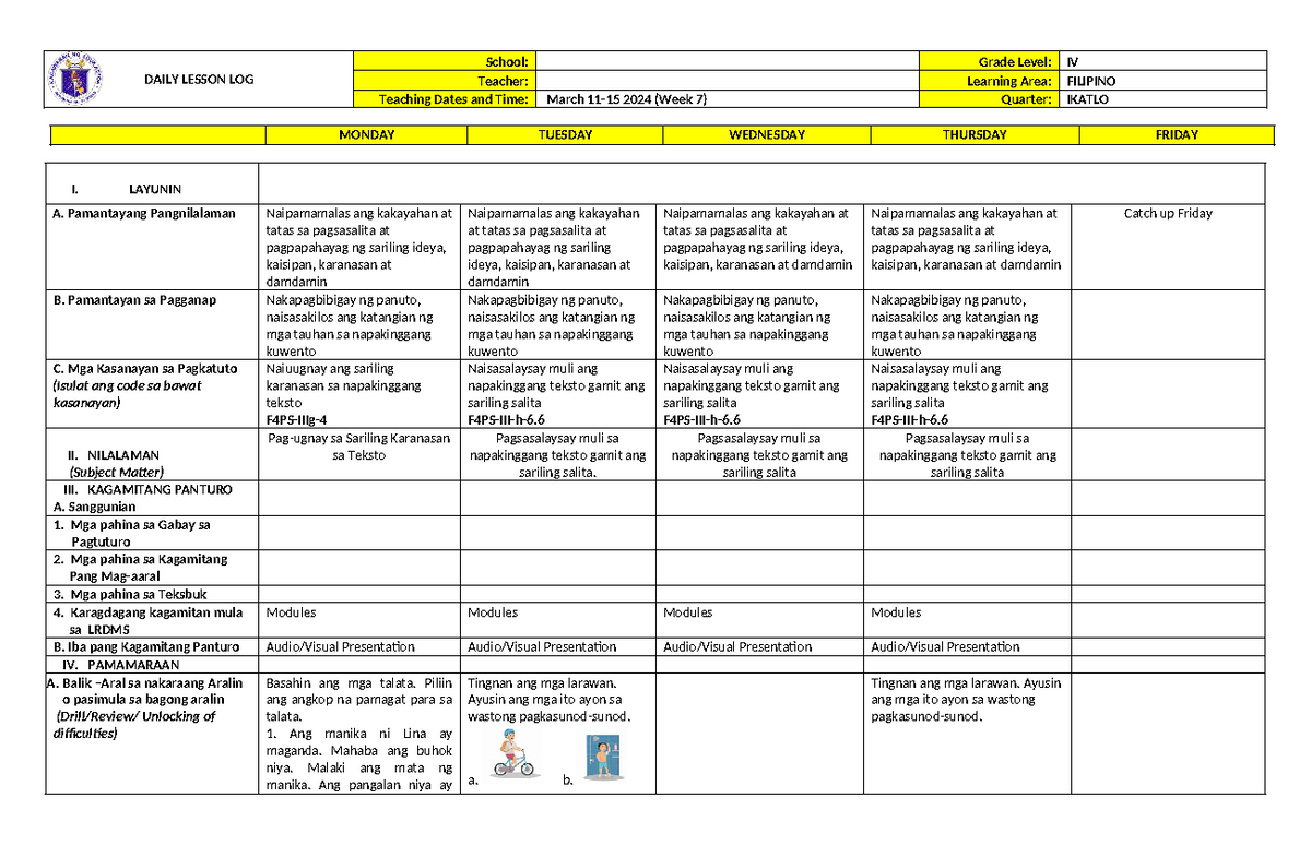 DLL Filipino 4 Q3 W7-Naiuugnay-ang-sariling-karanasan-sa-napakinggang-teksto-ibapangc - DAILY ...
