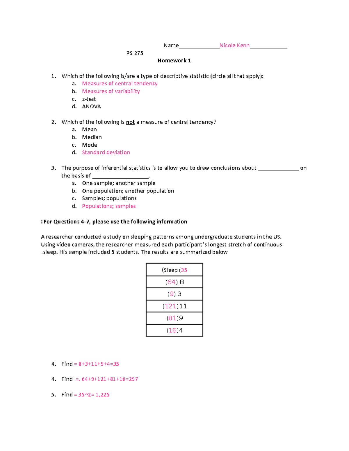 Kenn HW 1 - homework for course - Name_____________Nicole Kenn ...