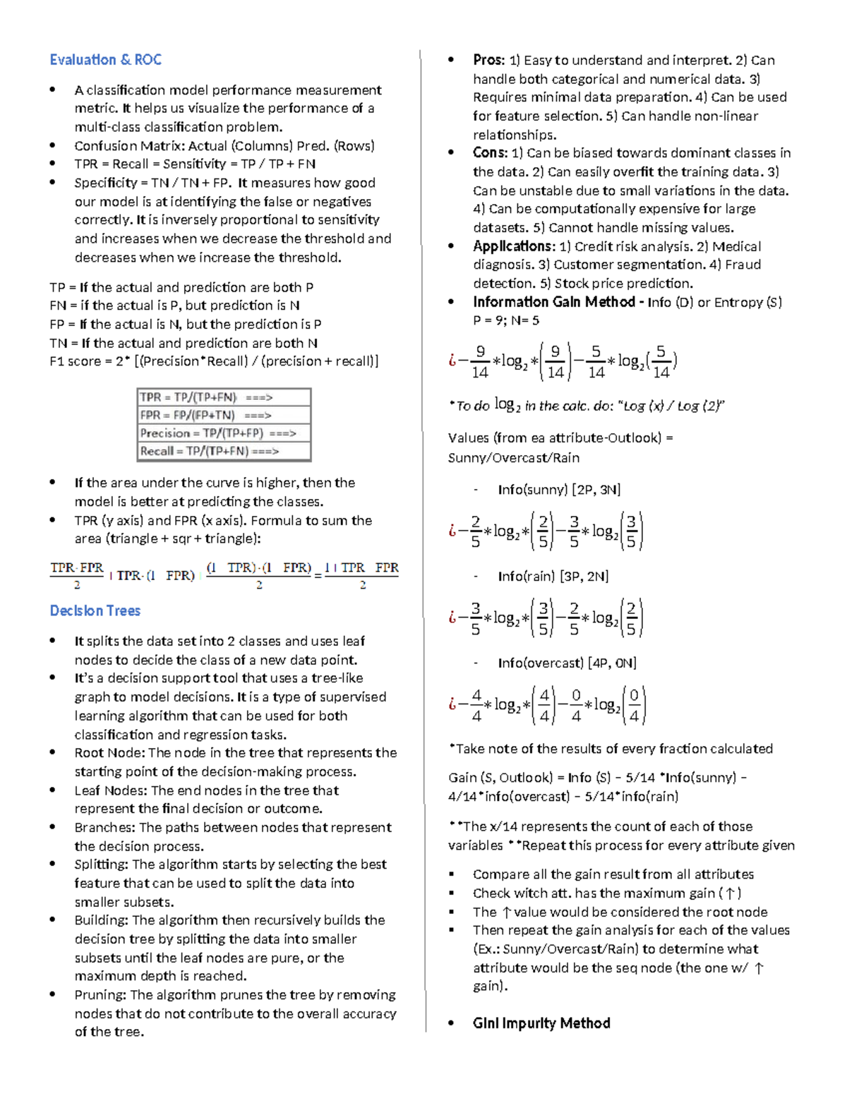Cheat Sheet Exam - Evaluation & ROC A classification model performance ...