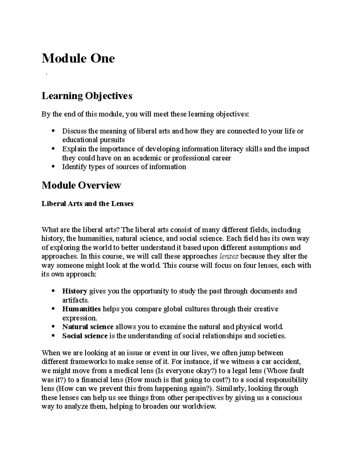 Module 1 Intro - asignment - Module One Learning Objectives By the end ...