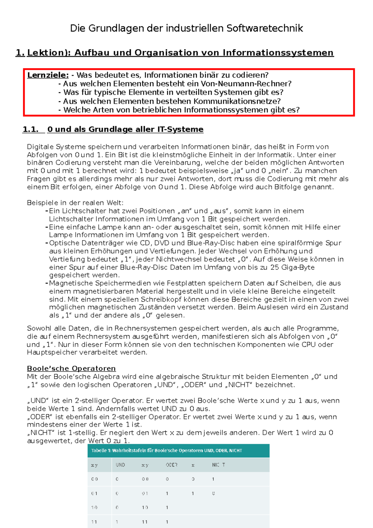 Zusammenfassung Skript - Die Grundlagen der industriellen Softwaretechnik - Die Grundlagen der ...