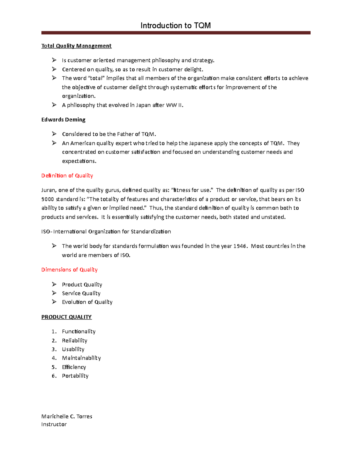 TQM-First-lecture - Lecture - Total Quality Management Is customer ...