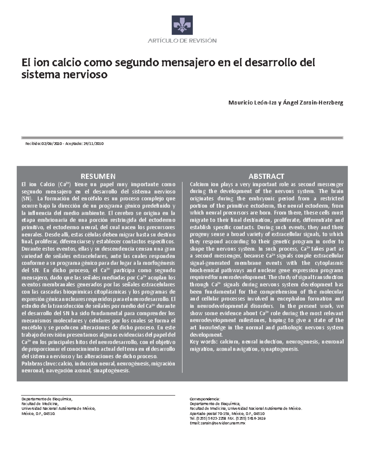 El ion calcio como segundo mensajero en el desarrollo del sistema ...