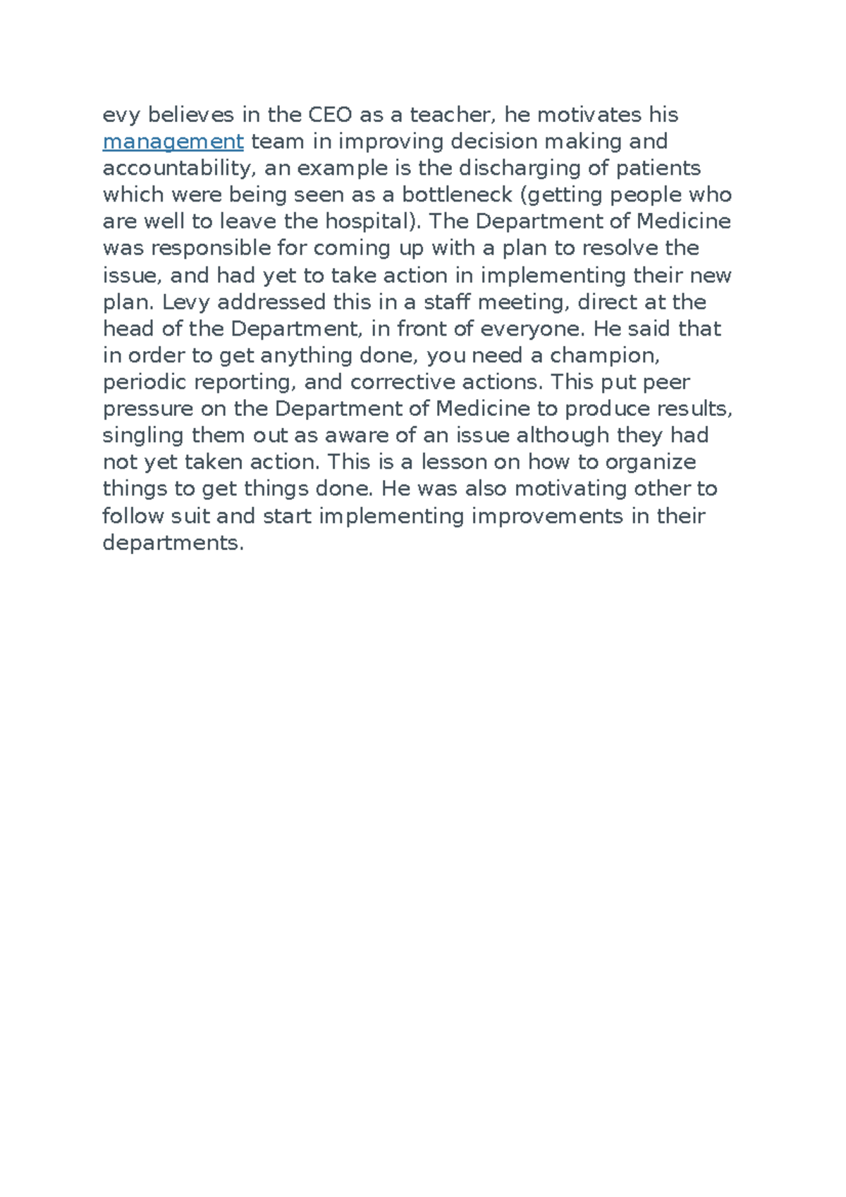 PL - notes for paul levy - evy believes in the CEO as a teacher, he ...