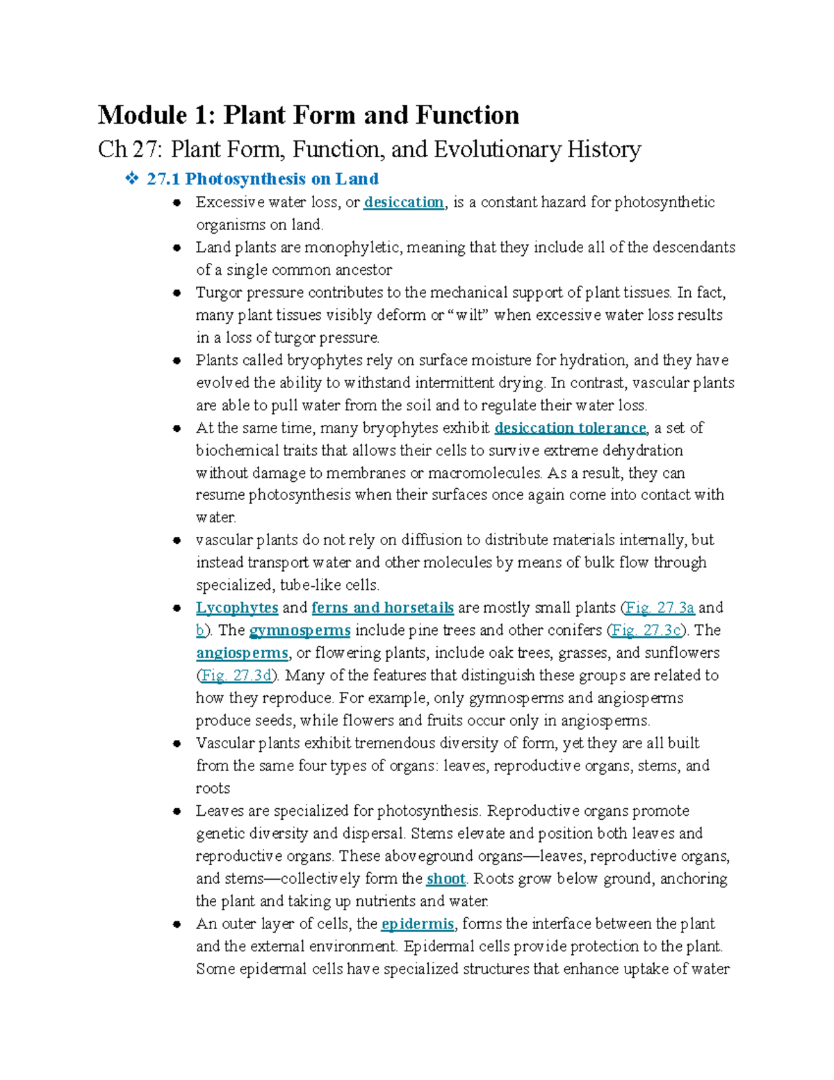 Module 1 Plant Form and Function - CH 27 - Module 1: Plant Form and ...