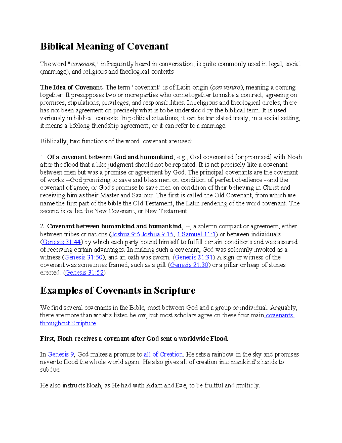 Biblical Meaning of Covenant - The Idea of Covenant. The term "covenant ...