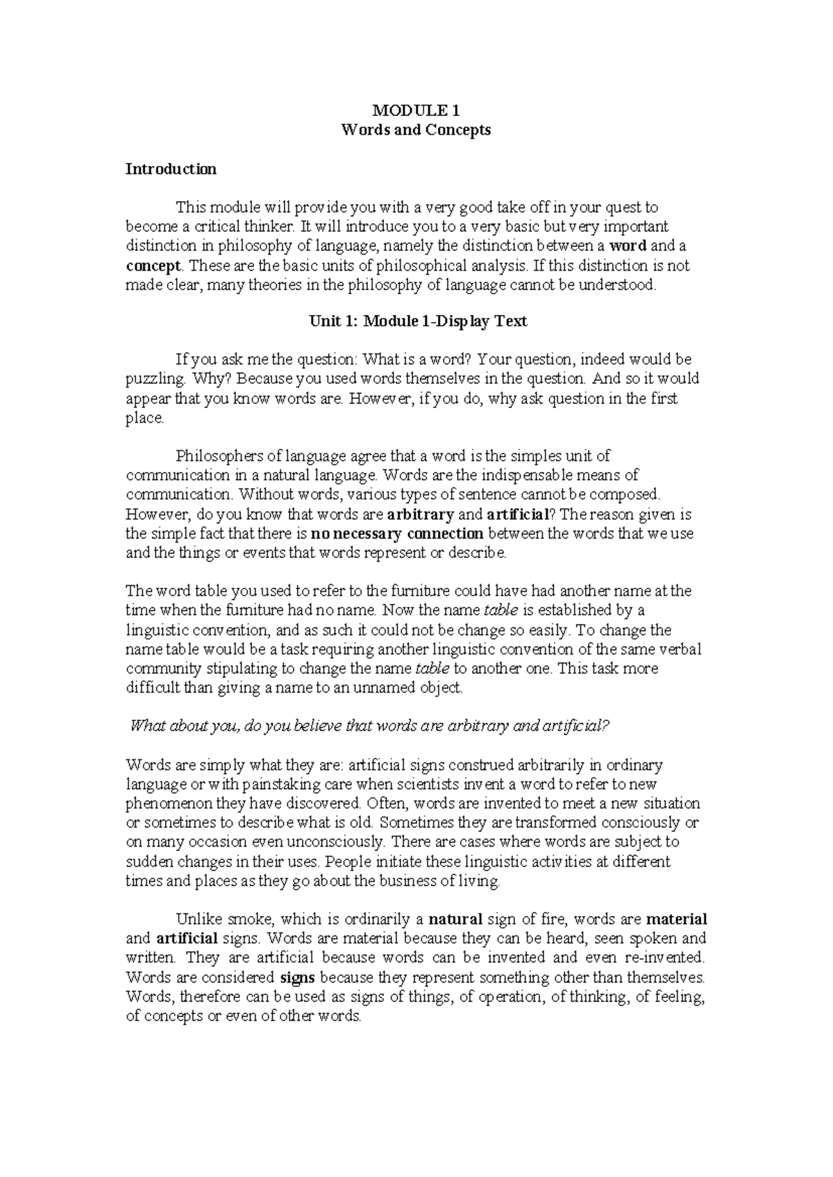 Lesson-1-Words-and-Concept - MODULE 1 Words and Concepts Introduction ...