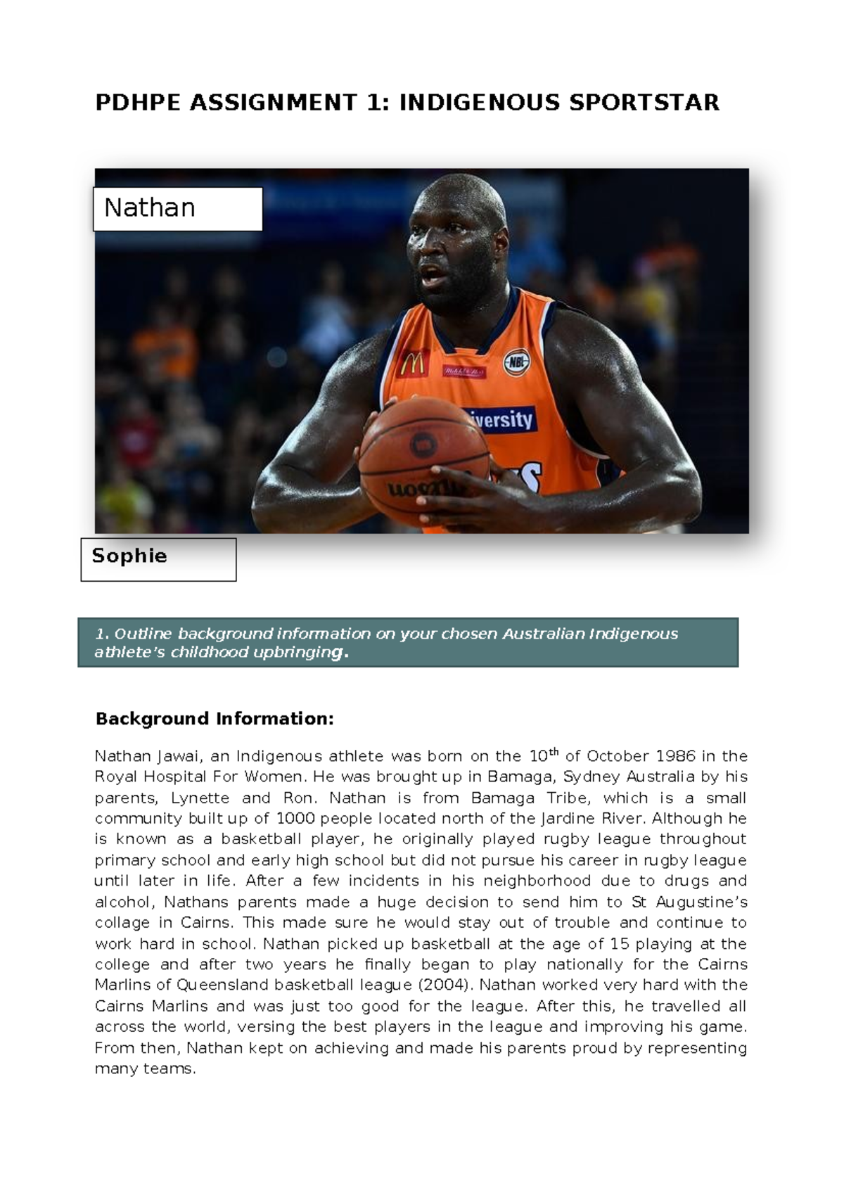 Pdhpe Assignment 1 - PDHPE ASSIGNMENT 1: INDIGENOUS SPORTSTAR 1 ...