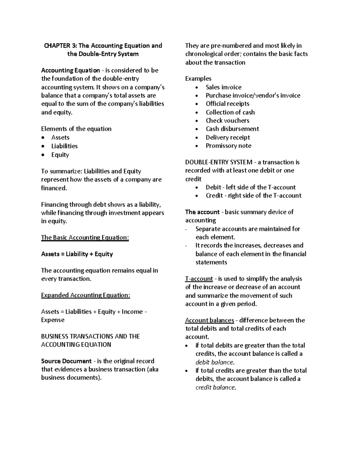 FAR Notes Chapter 3 - CHAPTER 3: The Accounting Equation and the Double ...