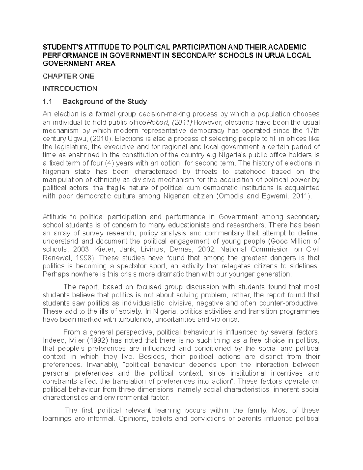 Student - STUDENT’S ATTITUDE TO POLITICAL PARTICIPATION AND THEIR ...