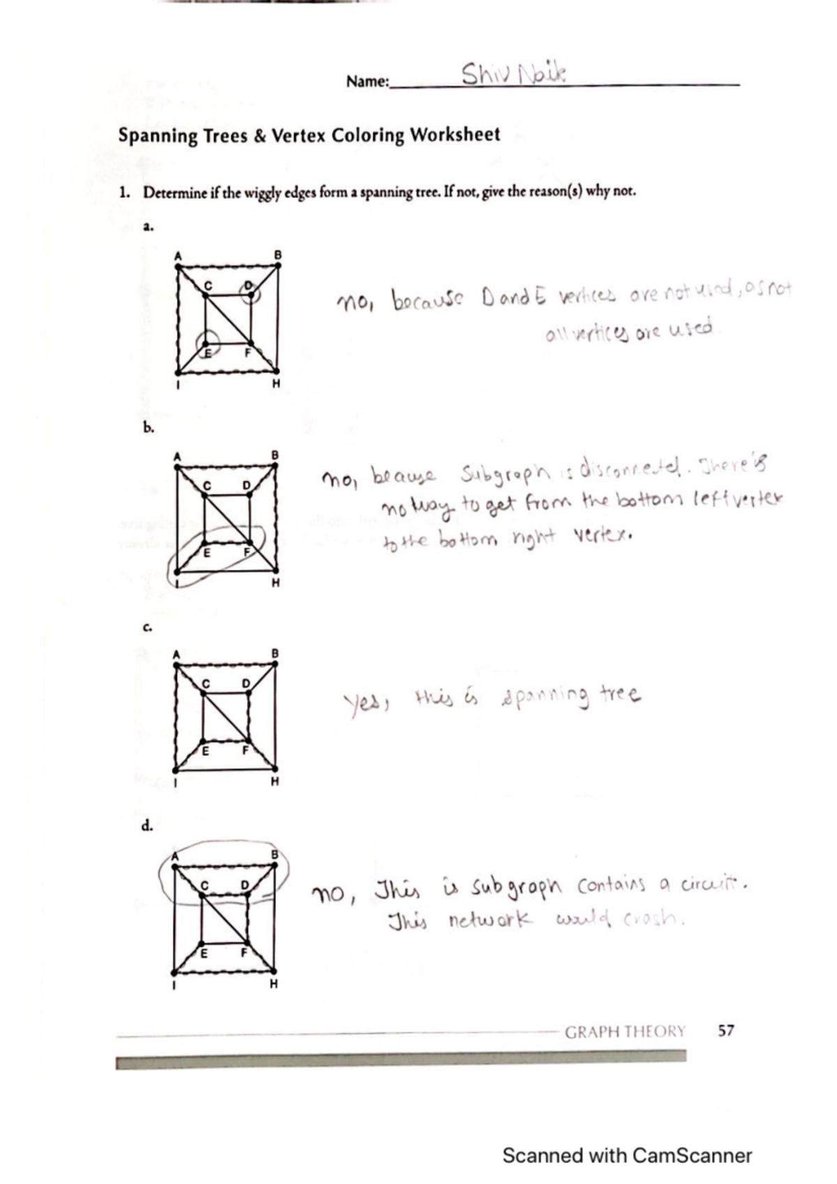 Spanning Trees and Vertex Coloring Worksheet - Determine if the wiggly ...