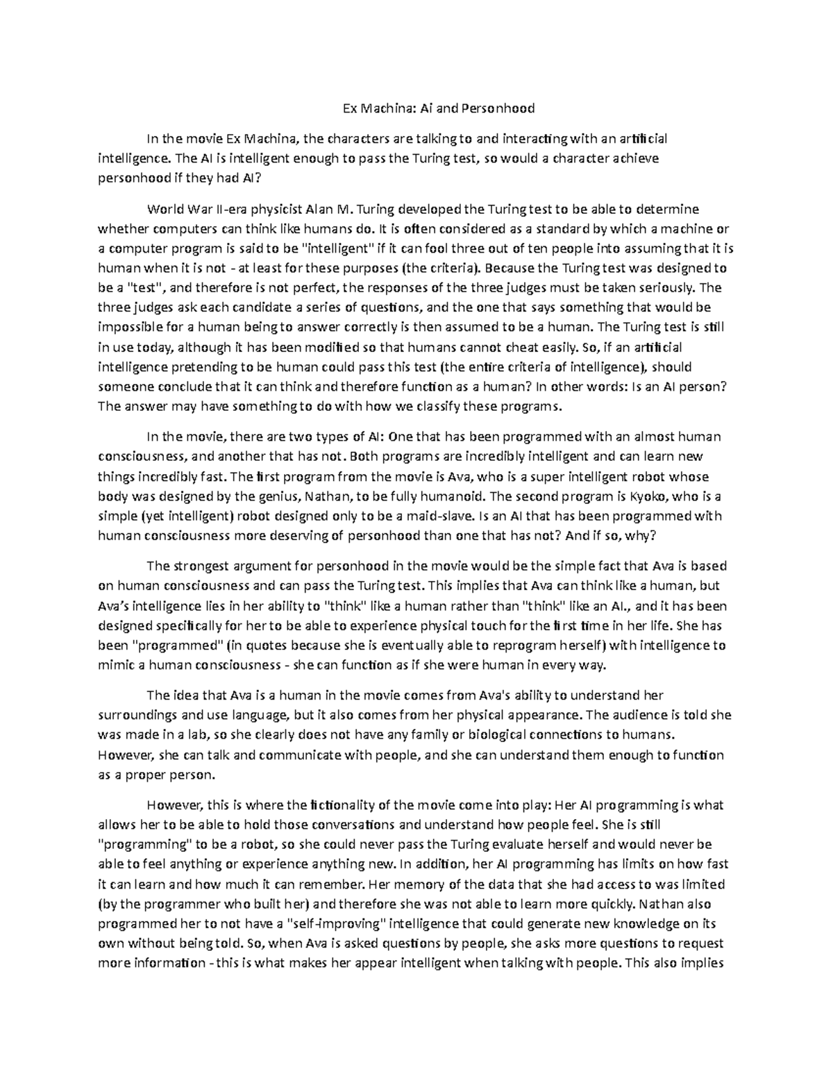 Ex Machina - lecture notes for the class and needed for the test - Ex ...