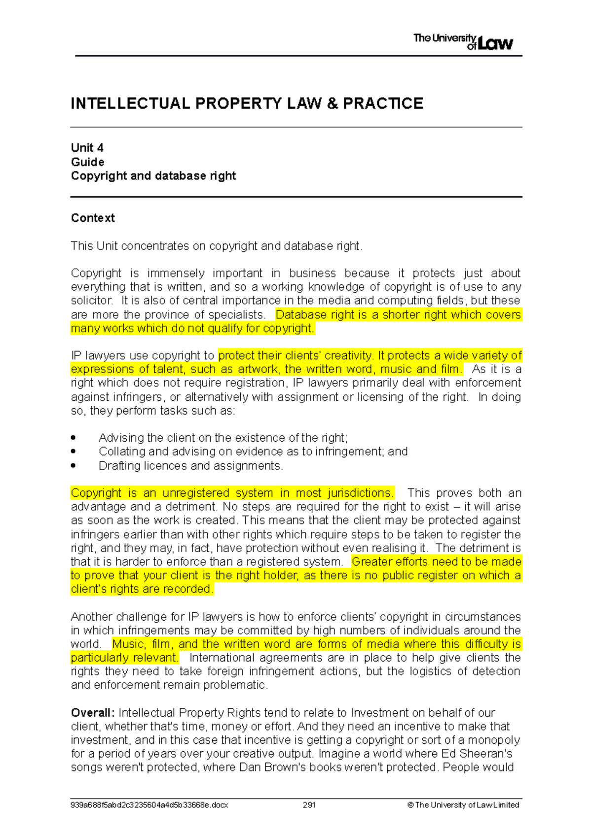 Intellectual Property - Workshop 4 - INTELLECTUAL PROPERTY LAW ...