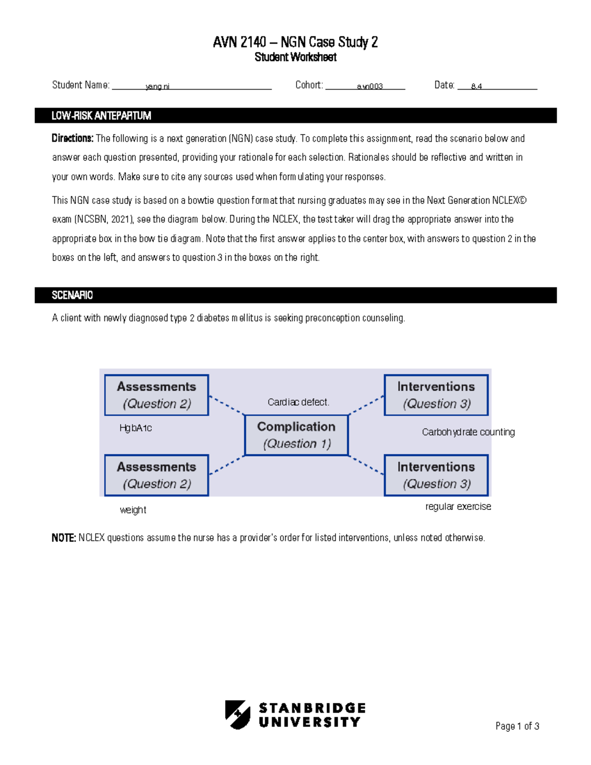 NGN Case Study 2 [Student Worksheet] 2023 - Page 1 of 3 Student Name