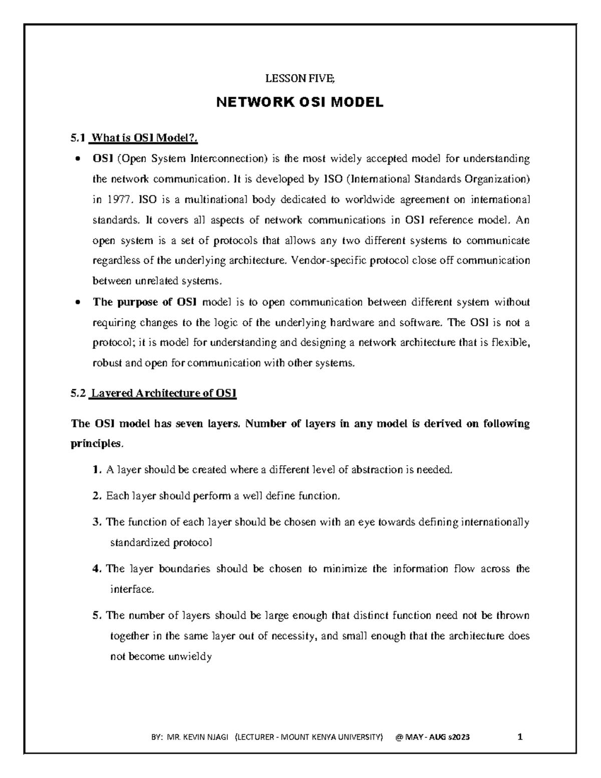 Lesson 5 OSI Model and Tcpip Model - LESSON FIVE; NETWORK OSI MODEL 5 ...