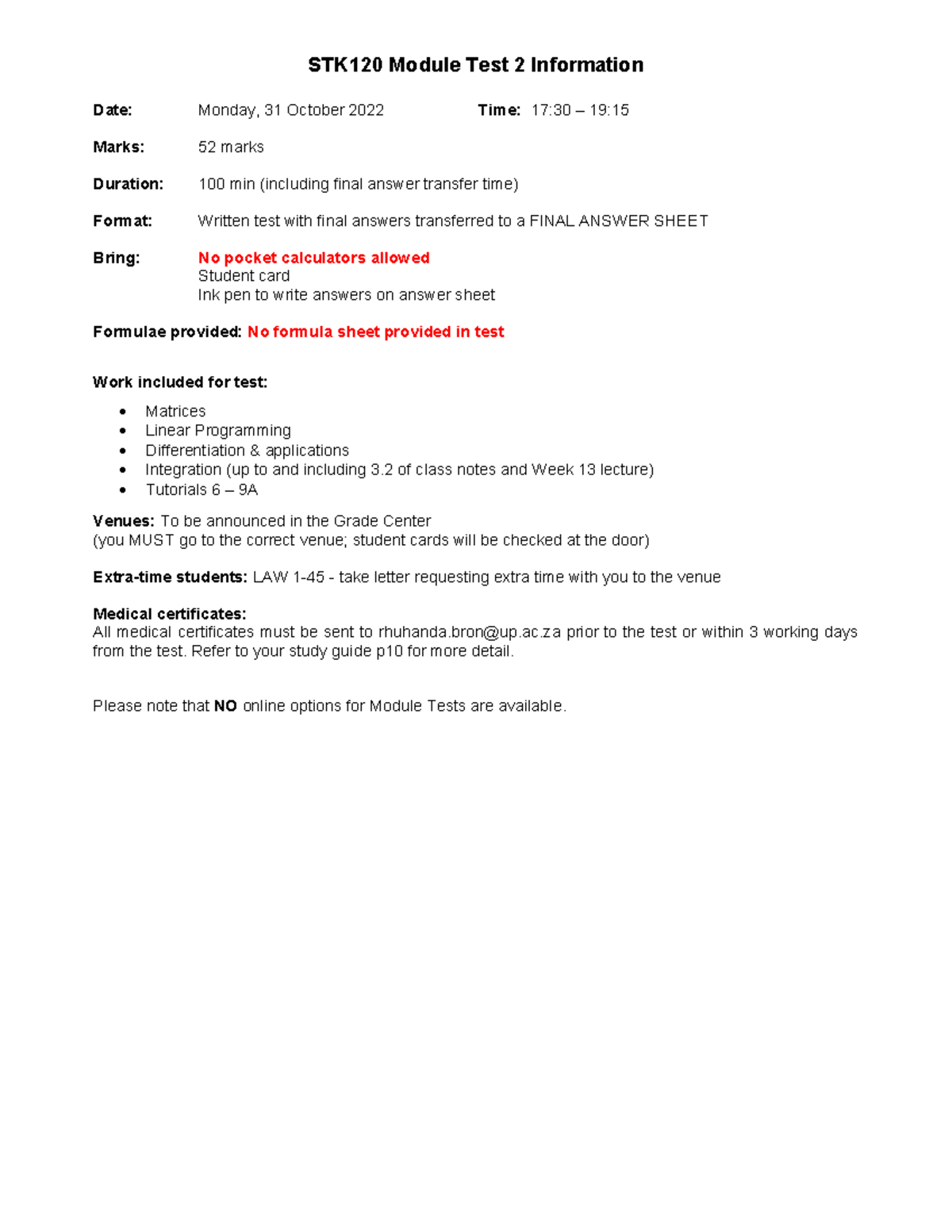 STK120 -Module Test 2 Information - 2022 - STK120 Module Test 2 ...