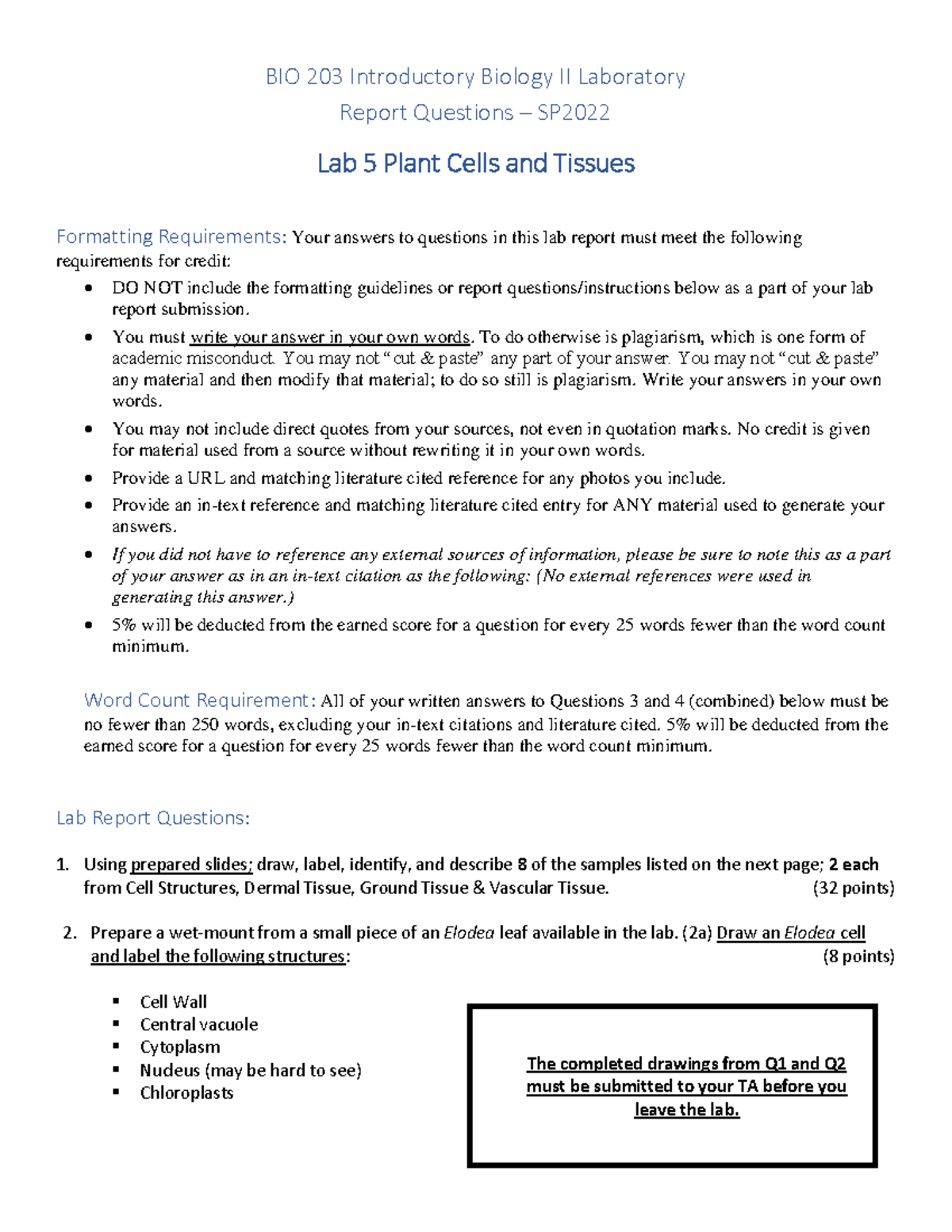 BIO 203 Lab 5 Plant Cells and Tissues Report Questions SP22 - BIO 203 ...