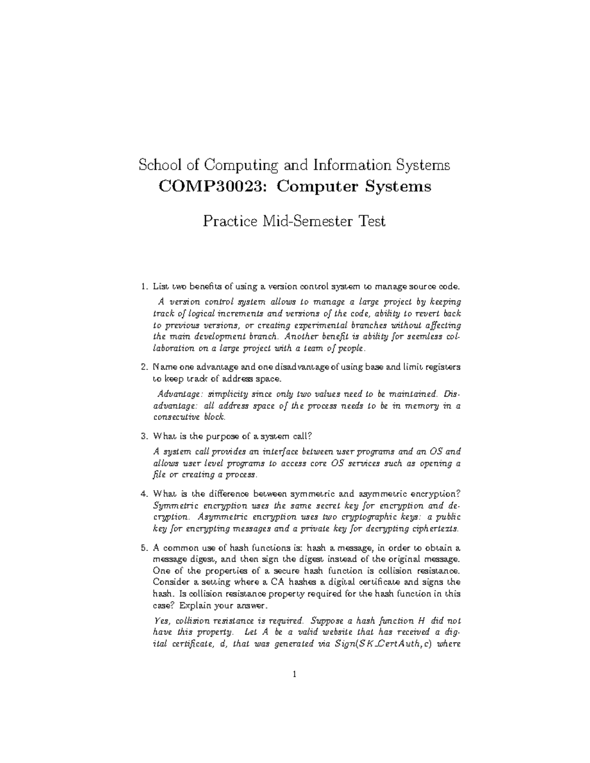 Practice mst sample answers - School of Computing and Information ...