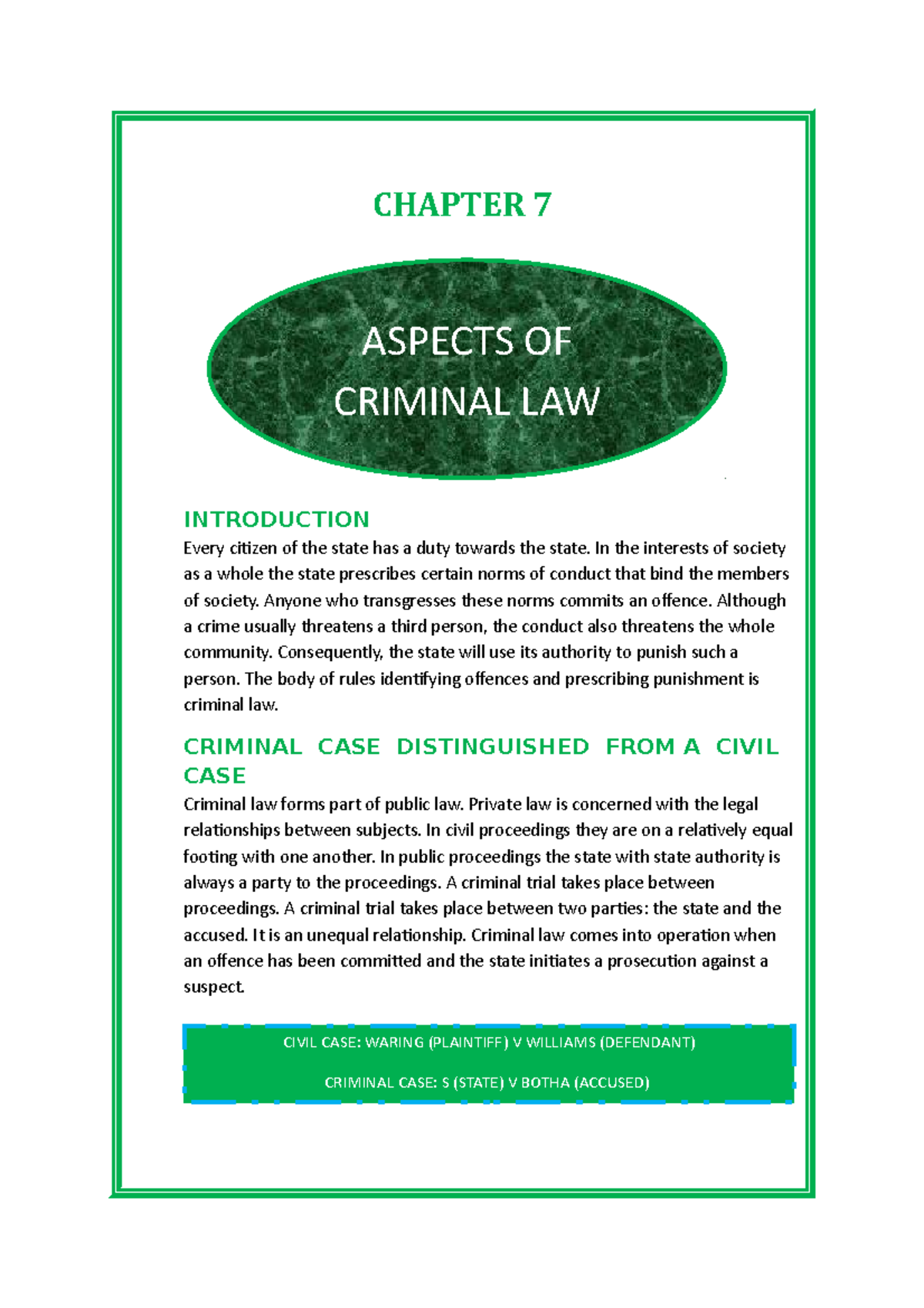 Chapter 7 - CHAPTER 7 INTRODUCTION Every citizen of the state has a ...