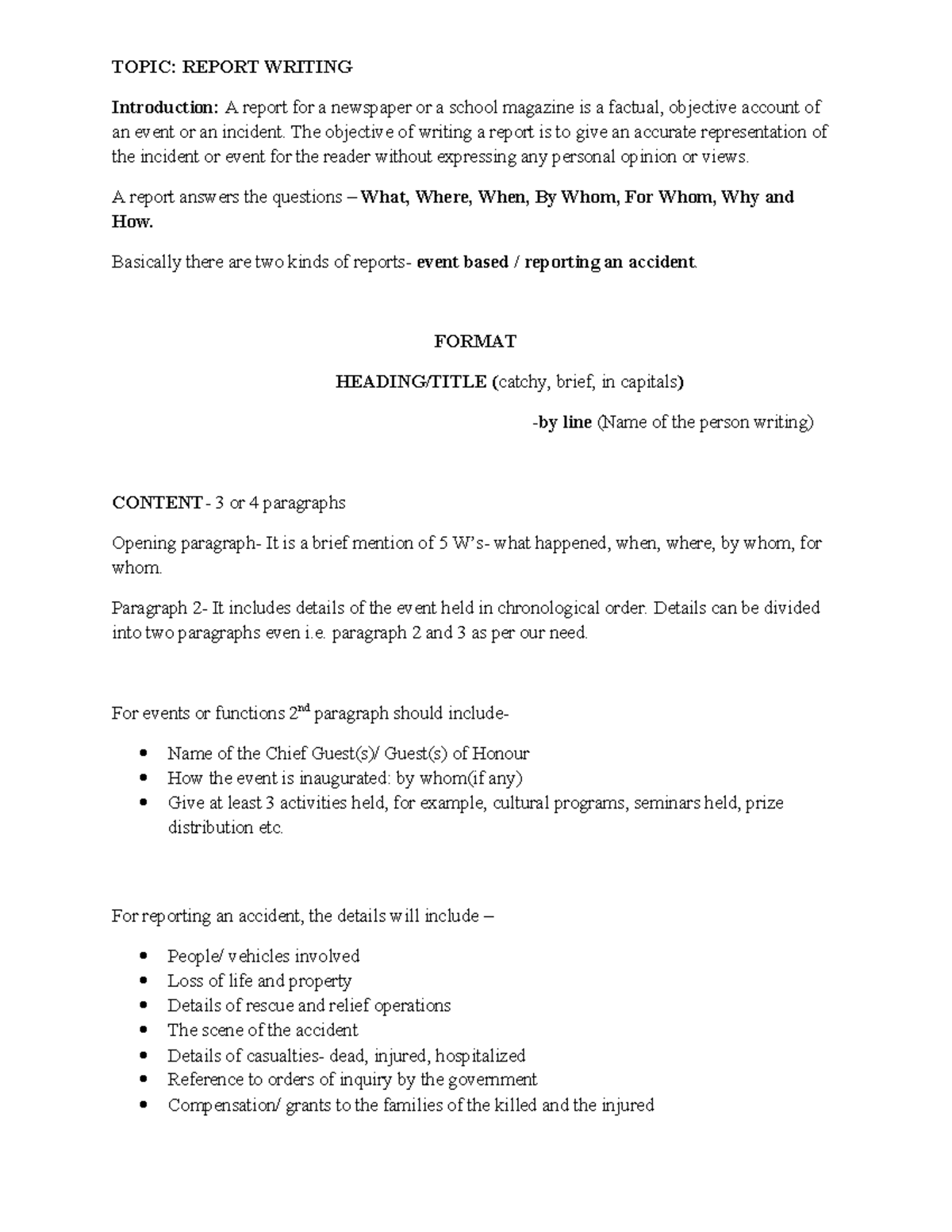 Report writing - format and samples updated - TOPIC: REPORT WRITING ...