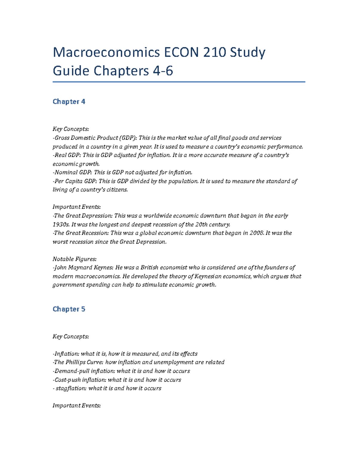 Macroeconomics ECON 210 Study Guide Chapters 4-6 - Macroeconomics ECON ...