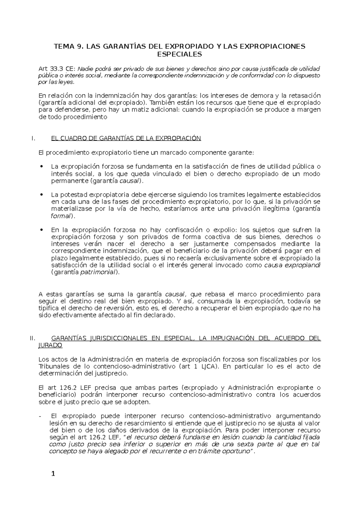 TEMA 9 - TEMA 9. LAS GARANTÍAS DEL EXPROPIADO Y LAS EXPROPIACIONES ...