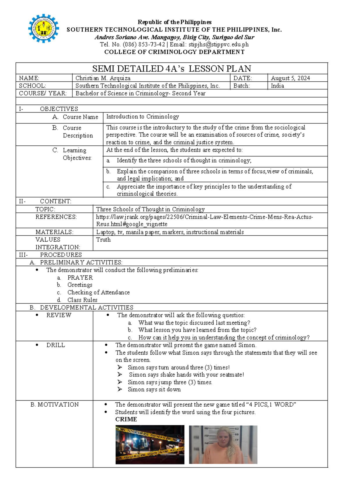 4AS LP DEMO - Lesson Plan - Republic of the Philippines SOUTHERN ...