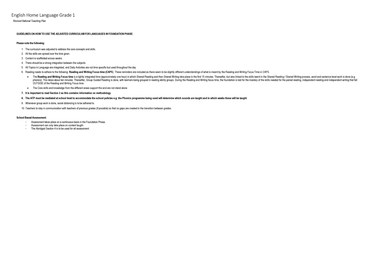 Grade 1 English Home Language Term 3 Teaching Plan - English Home ...