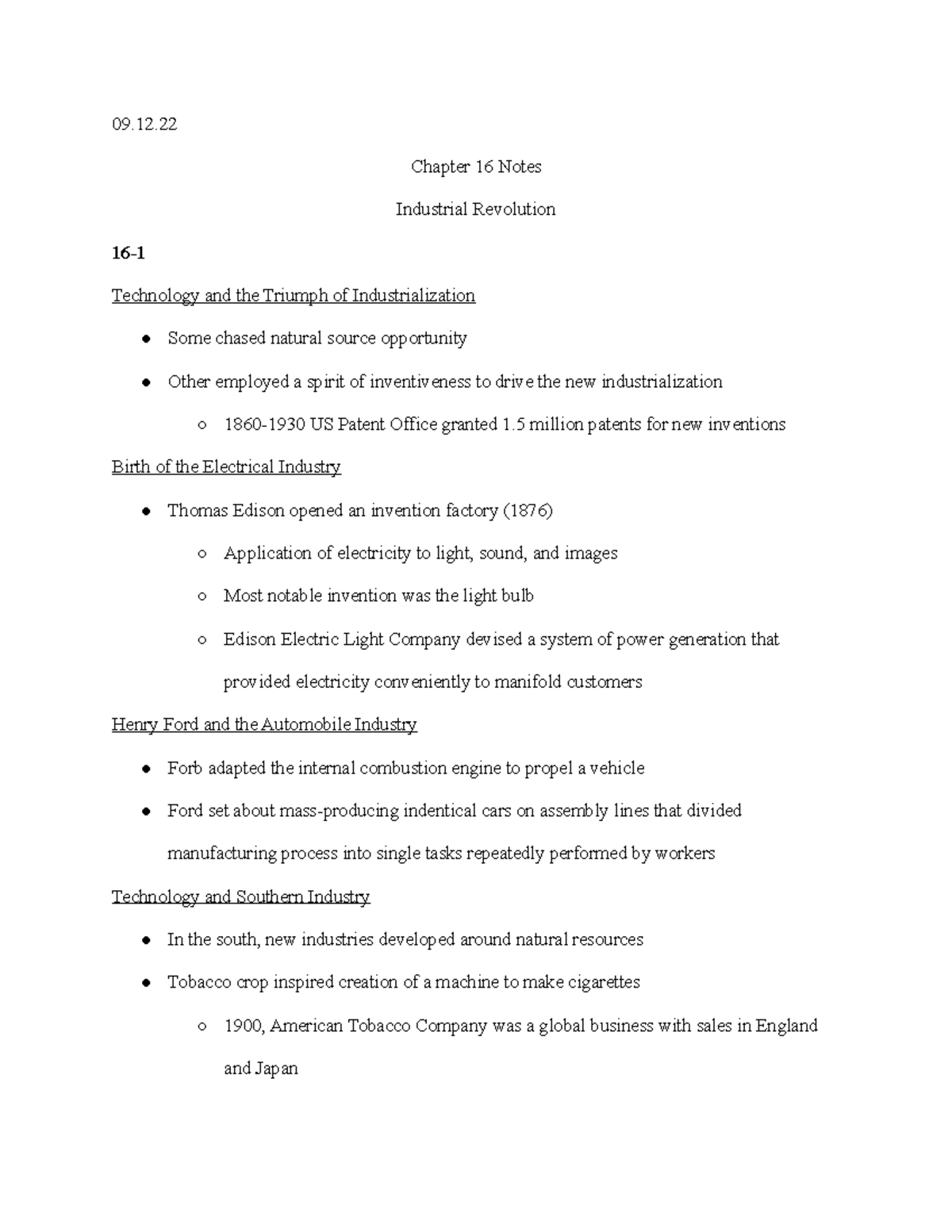 HIS - Ch 16 Industrial Revolution - 09. Chapter 16 Notes Industrial ...