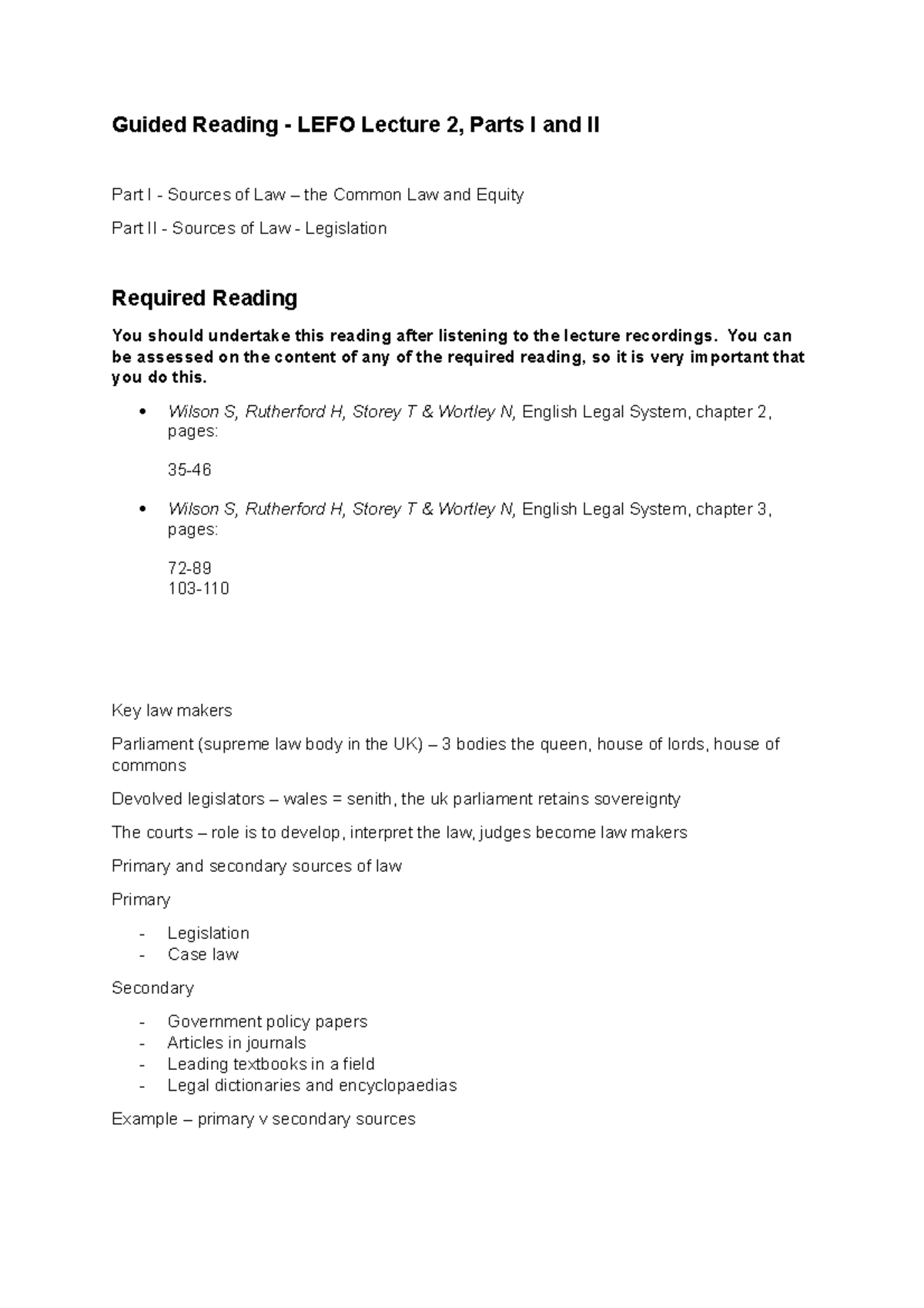 Lefo 2 - lefo tutorial 2 - Guided Reading - LEFO Lecture 2, Parts I and ...