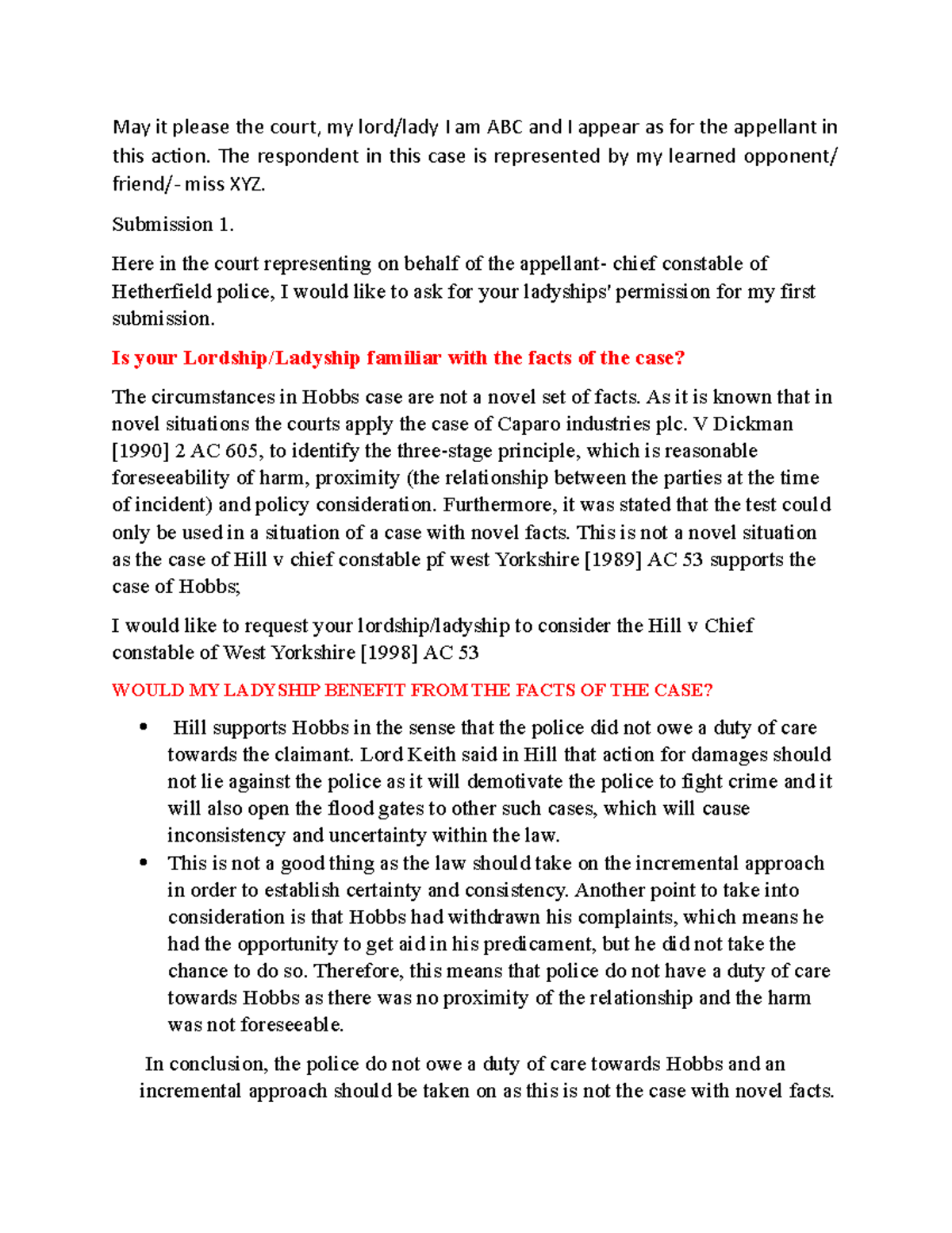 MOOT Script 1 - moot exam scenarion - May it please the court, my lord ...