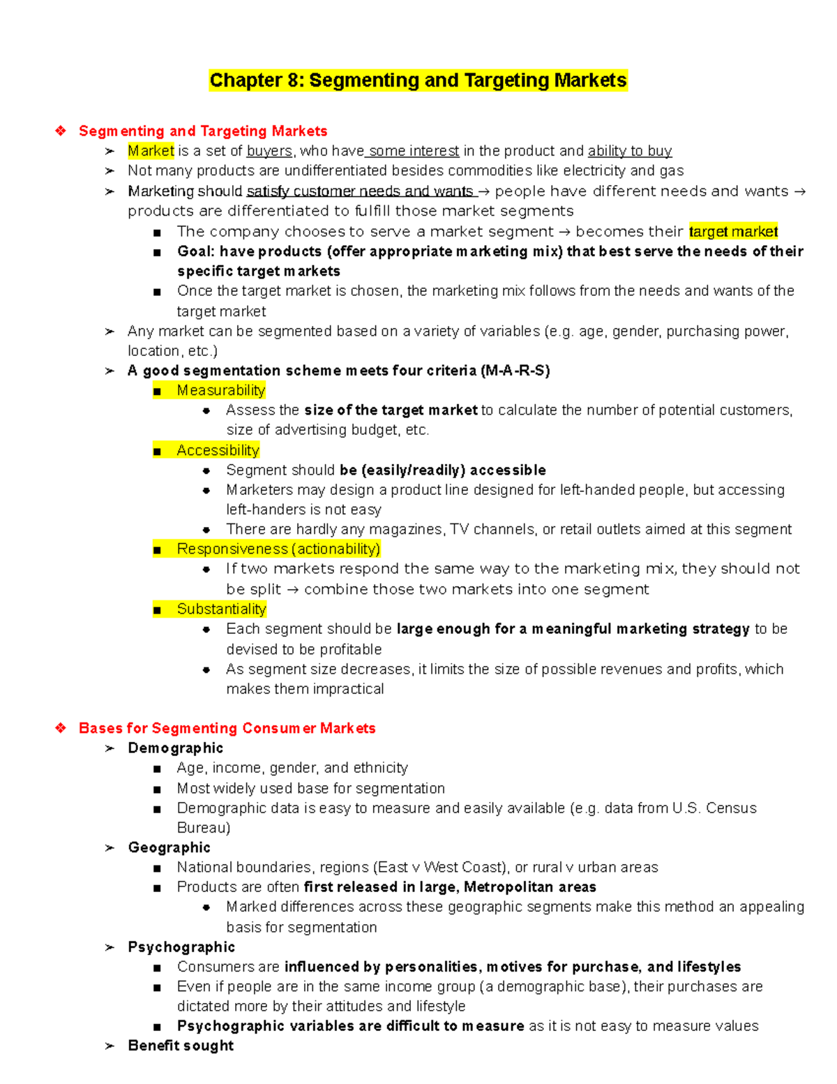 Exam 2 Study Guide - work - Chapter 8: Segmenting and Targeting Markets ...