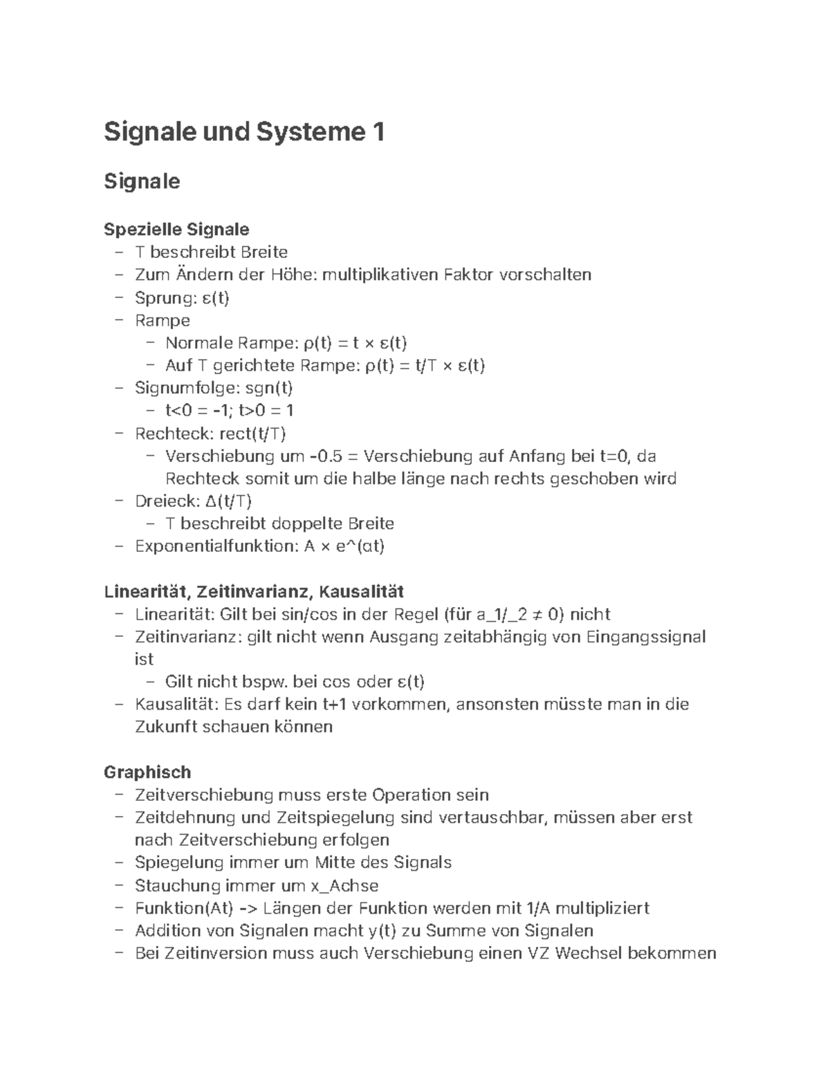 Signale und Systeme 1 - Zusammenfassung 1. Teil