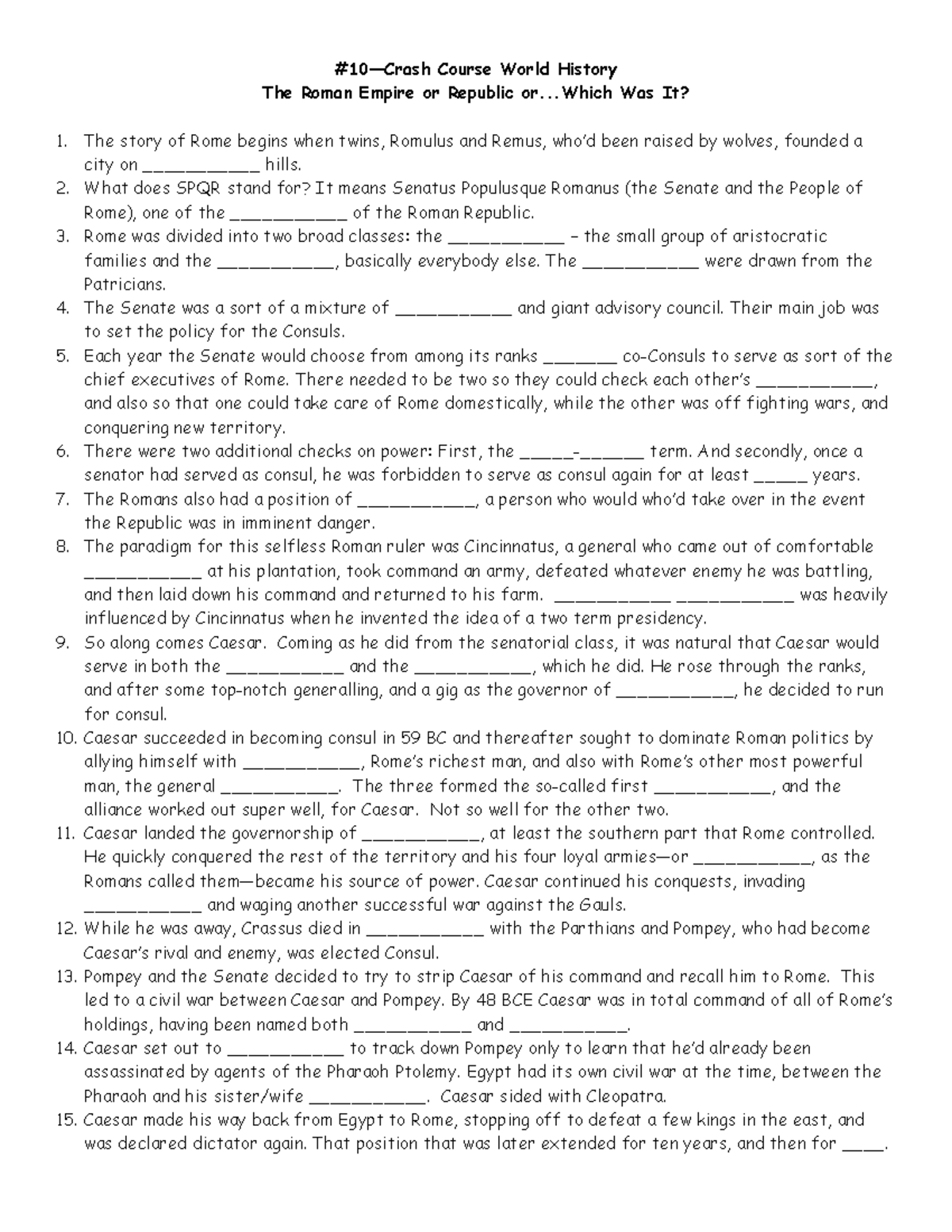 10 The Roman Empire Republic or which was it - #10—Crash Course World ...