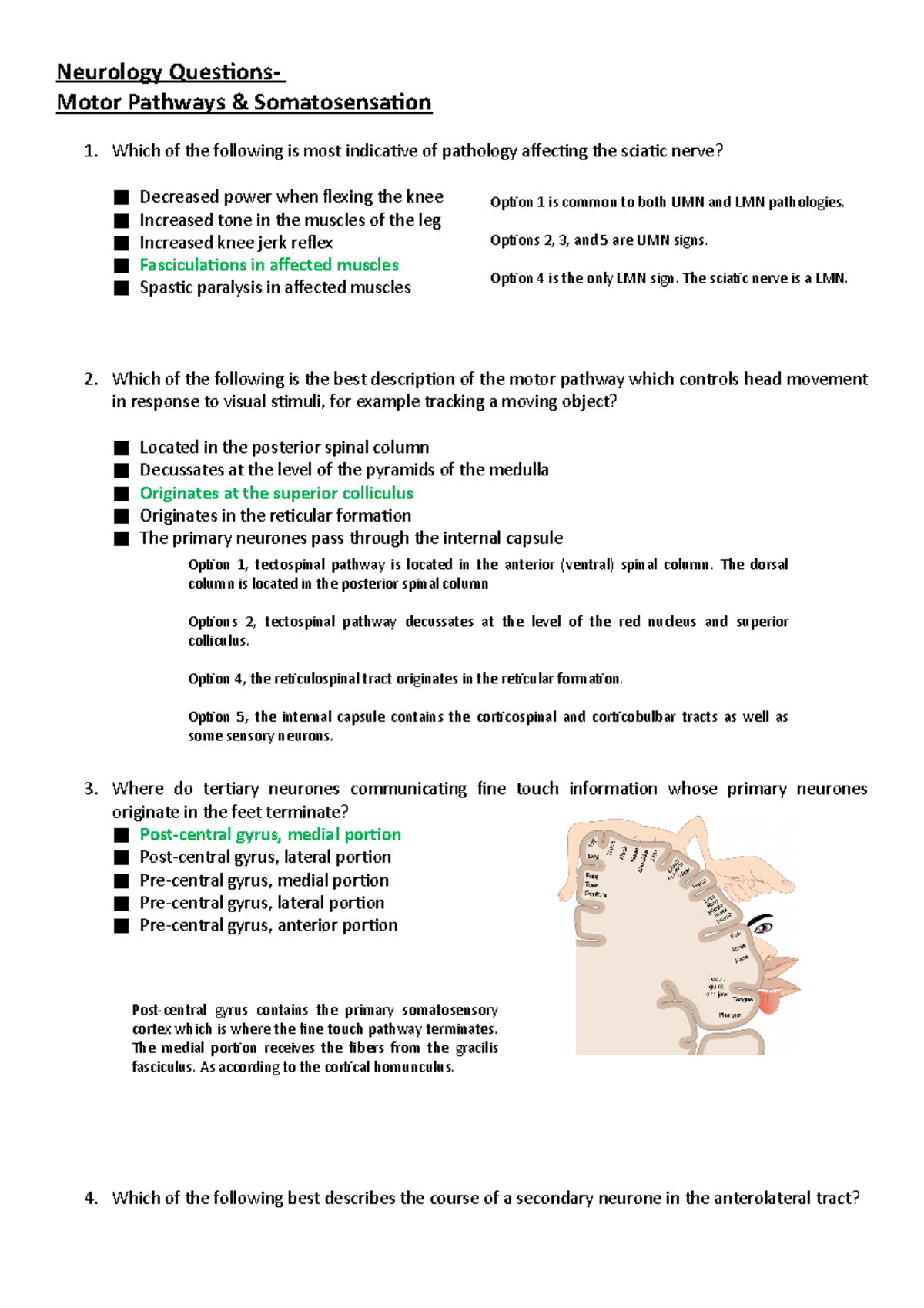 Neurology Questions - ... - Neurology Questions- Motor Pathways ...