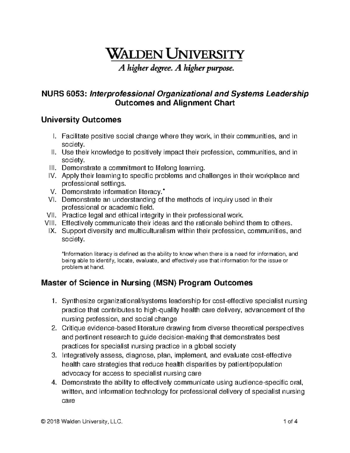 USW1 NURS 6053 Alignment Chart - NURS 6053: Interprofessional ...
