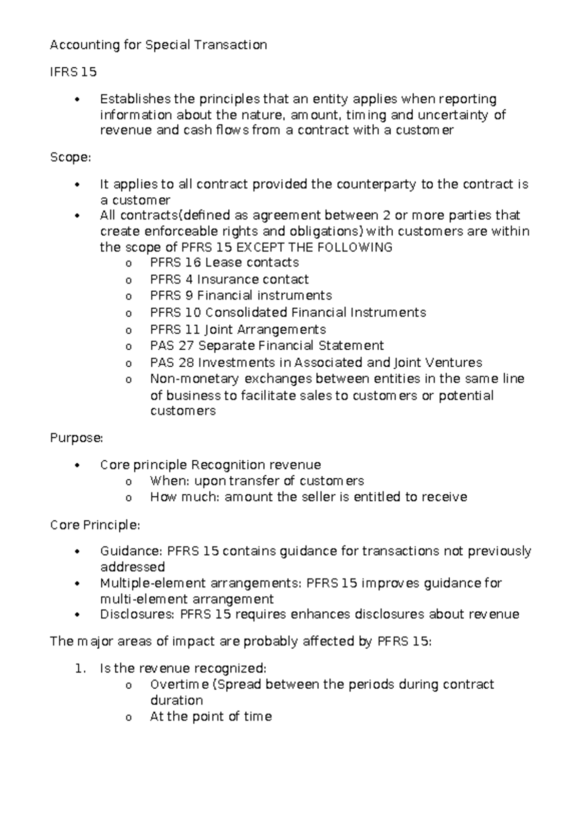 IFRS 15 - notes - Accounting for Special Transaction IFRS 15 ...