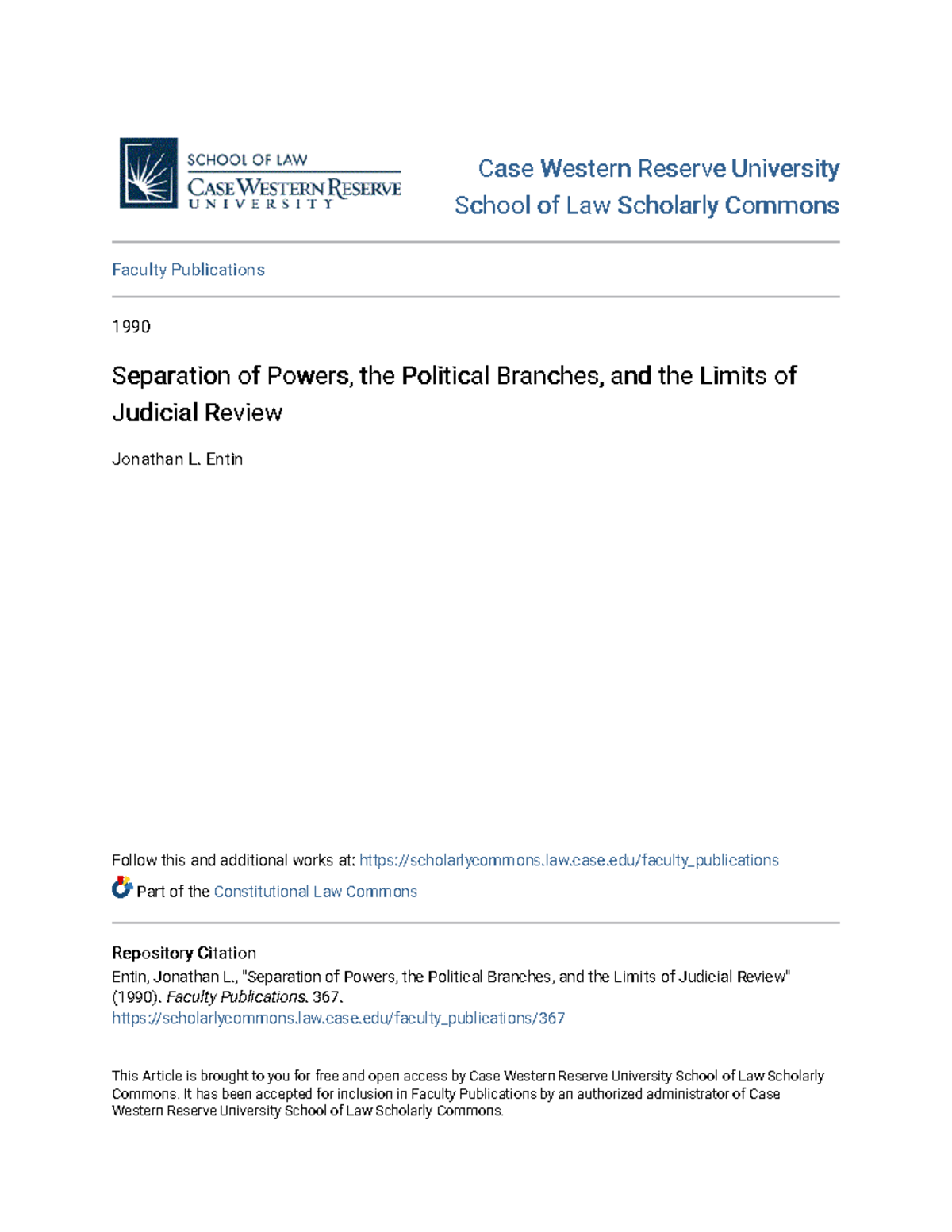 Separation of Powers the Political Branches and the Limits of J - Case ...