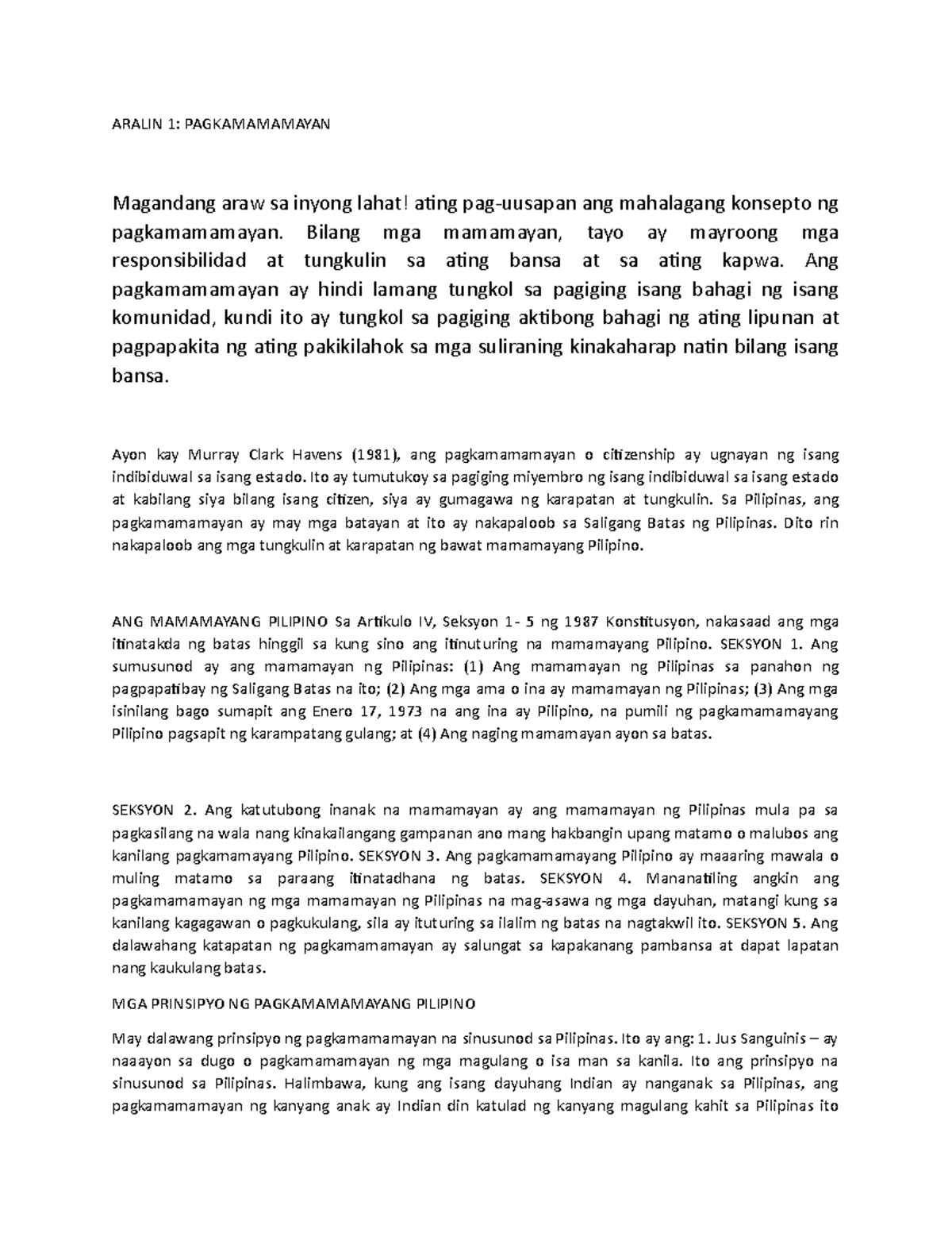 Aralin 1 - YJTJTJTH VVHFHEHHREHRFG - ARALIN 1: PAGKAMAMAMAYAN Magandang ...