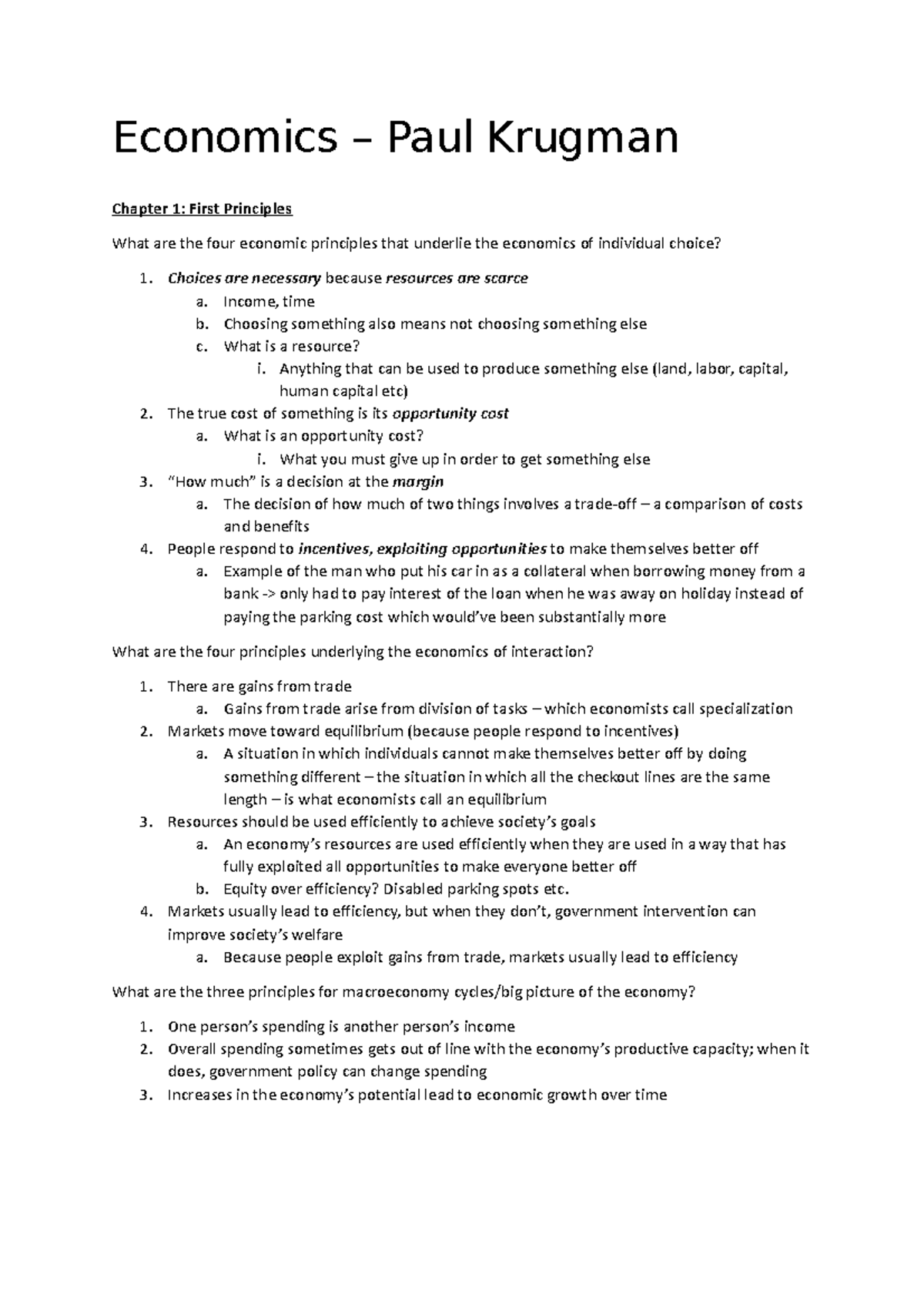 Economics - Paul Krugman chapter 1 - Economics – Paul Krugman Chapter 1 ...