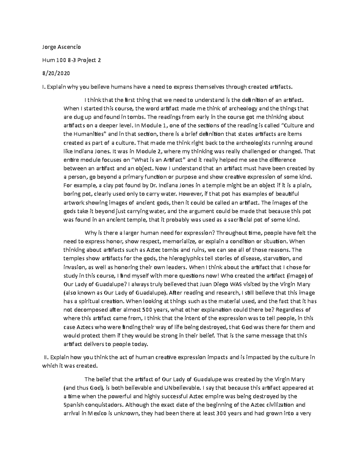 Final Humanities Project - Jorge Ascencio Hum 100 8-3 Project 2 8/20/ I ...