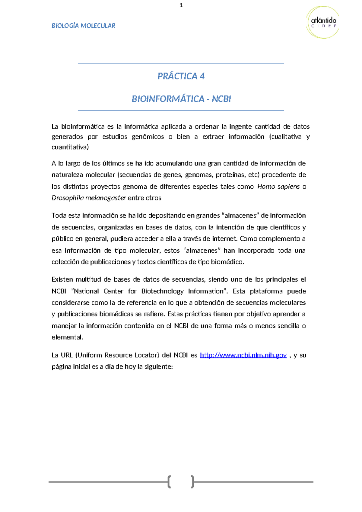 P.6 bioinformatica - ascafdafqsadfaf - BIOLOGÍA MOLECULAR PRÁCTICA 4 BIOINFORMÁTICA - NCBI La ...