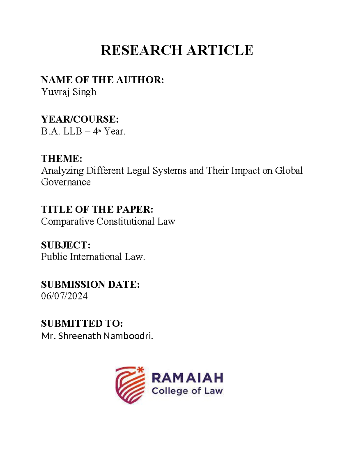 PIL Research Paper - RESEARCH ARTICLE NAME OF THE AUTHOR: Yuvraj Singh ...