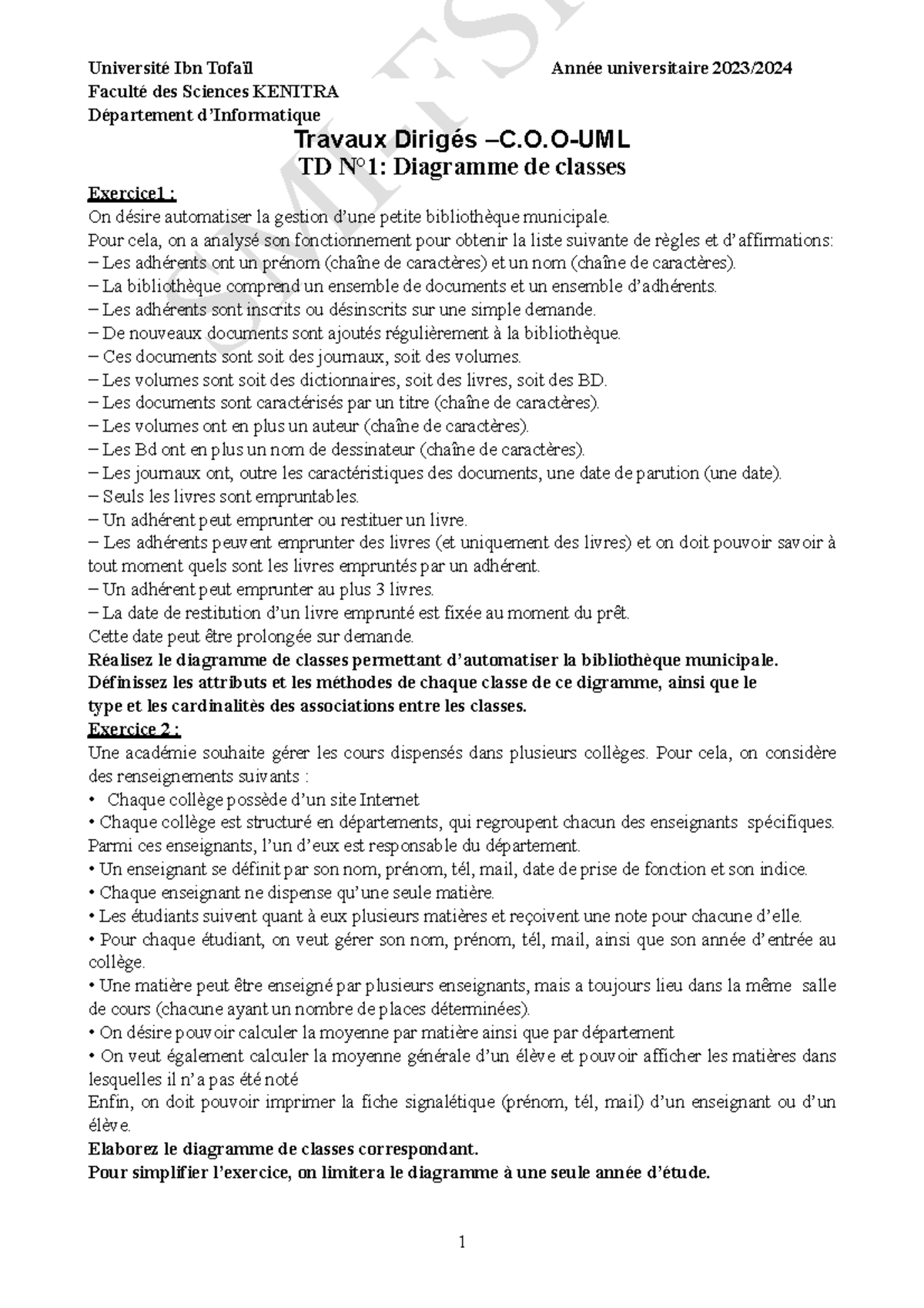 TD TP 1 algorithme - SMI-FSK Université Ibn Tofaïl Année universitaire ...