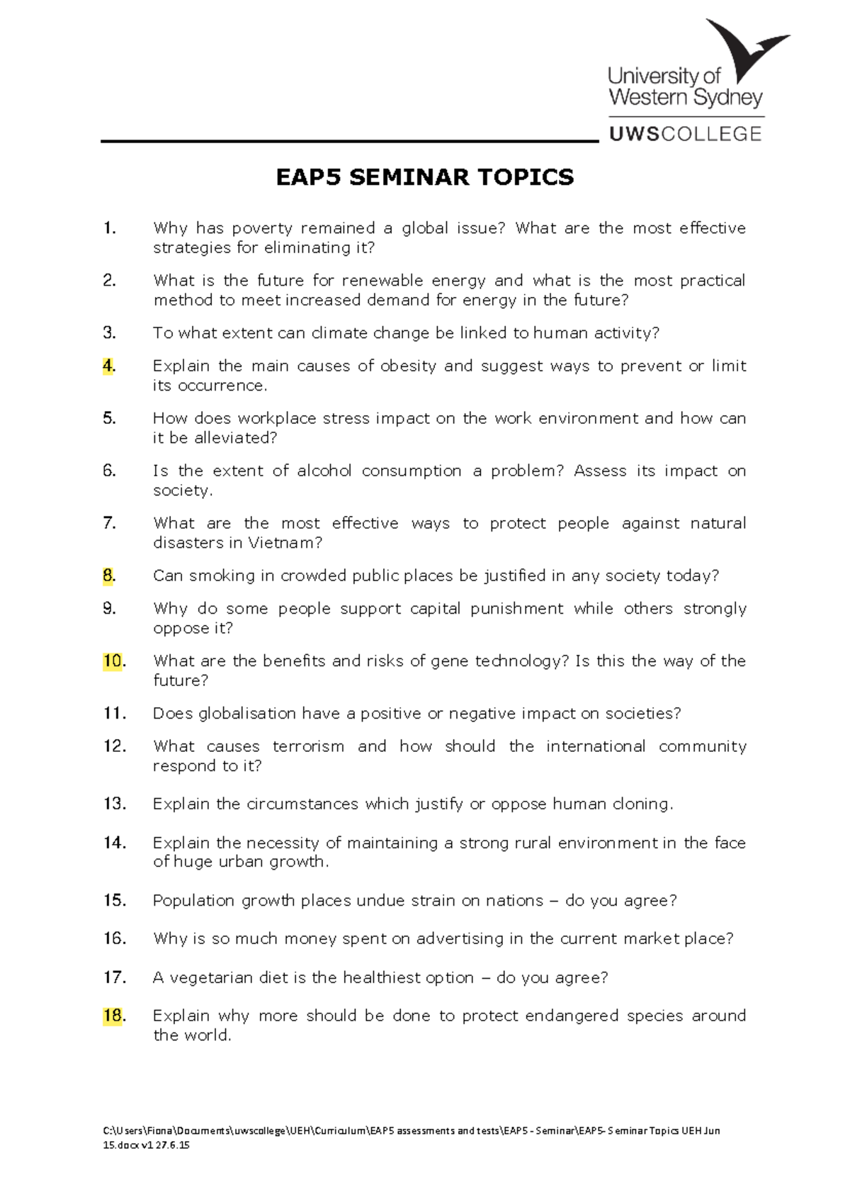 Seminar-Topics - bachelor of business - C:\Users\Fiona\Documents ...