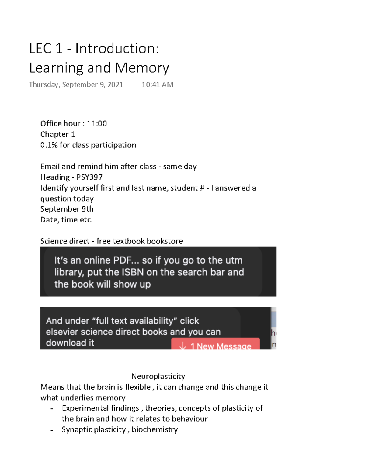LEC 1 - Introduction Learning and Memory - Office hour : 11: Chapter 1 ...