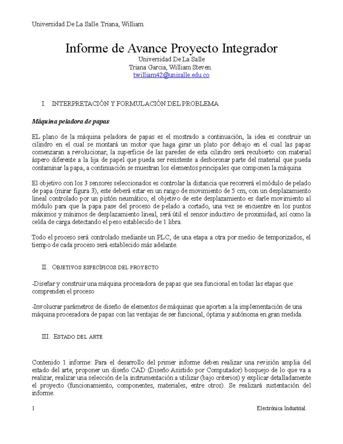 Informe de Avance proyecto integrador - Informe de Avance Proyecto Integrador Universidad De La ...