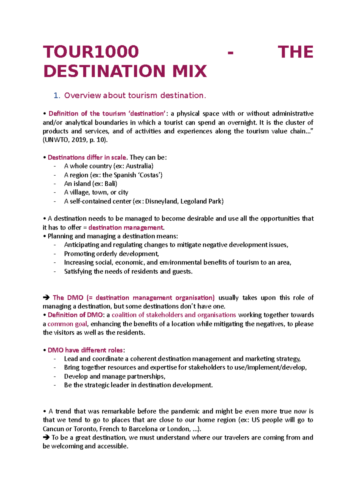 Destination mix - TOUR1000 - THE DESTINATION MIX 1. Overview about ...