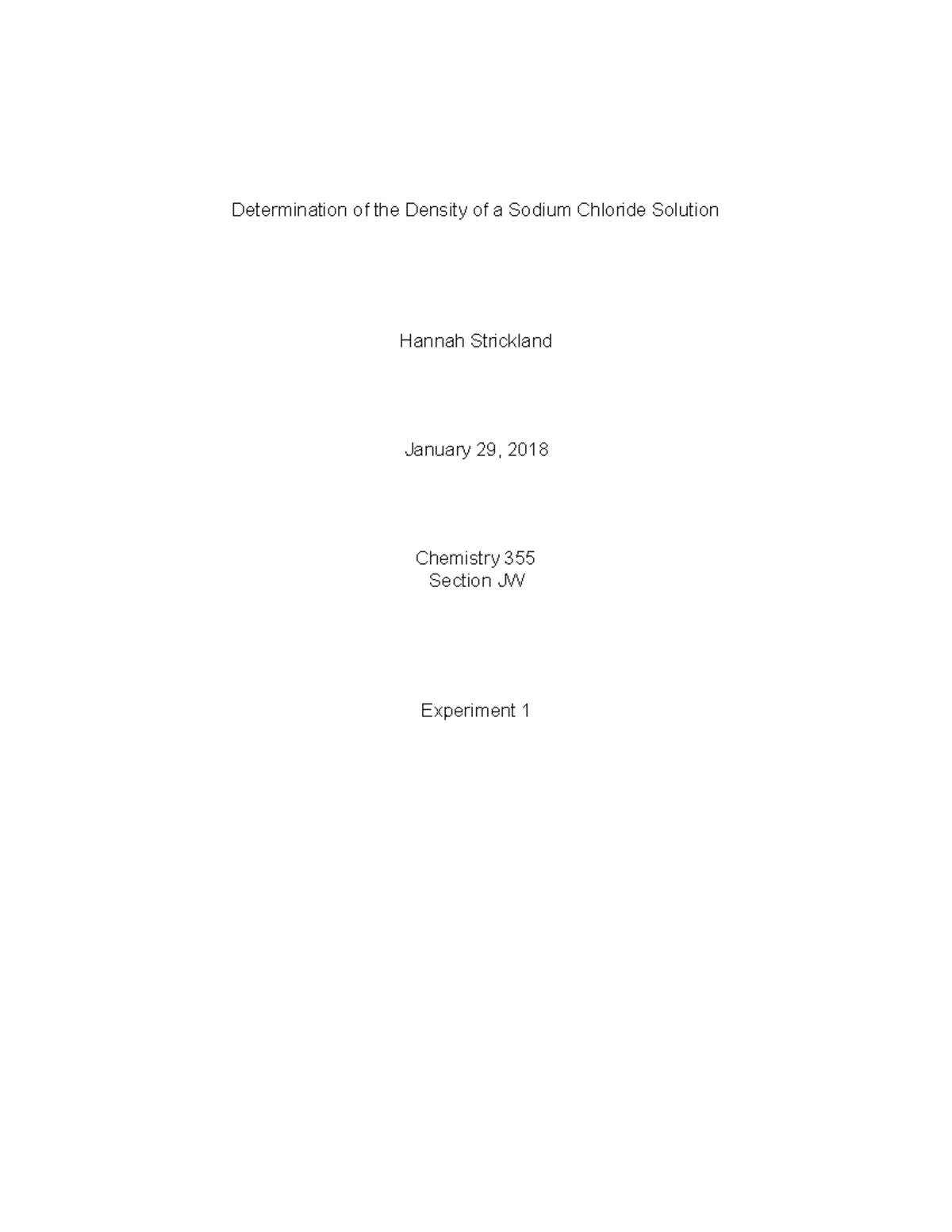 Determination of the Density of a Sodium Chloride Solution Lab Report ...