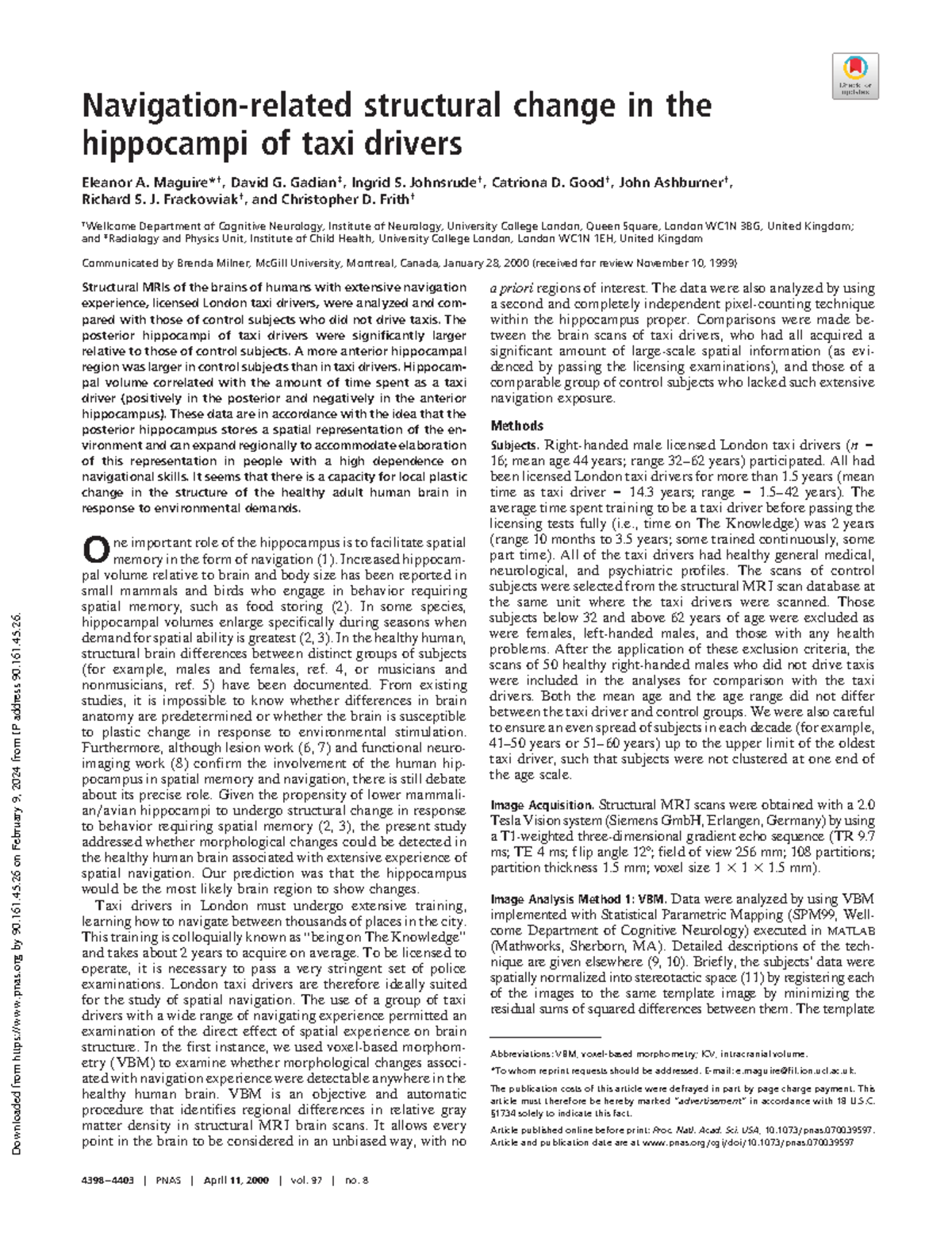 Maguire et al 2000 navigation related structural change in the ...